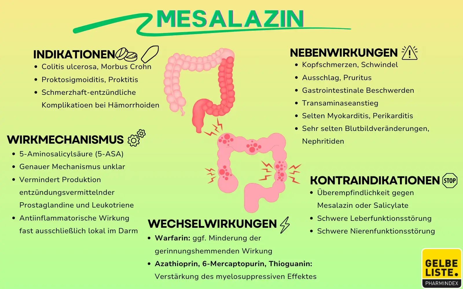 Mesalazin - Anwendung, Wirkung, Nebenwirkungen | Gelbe Liste